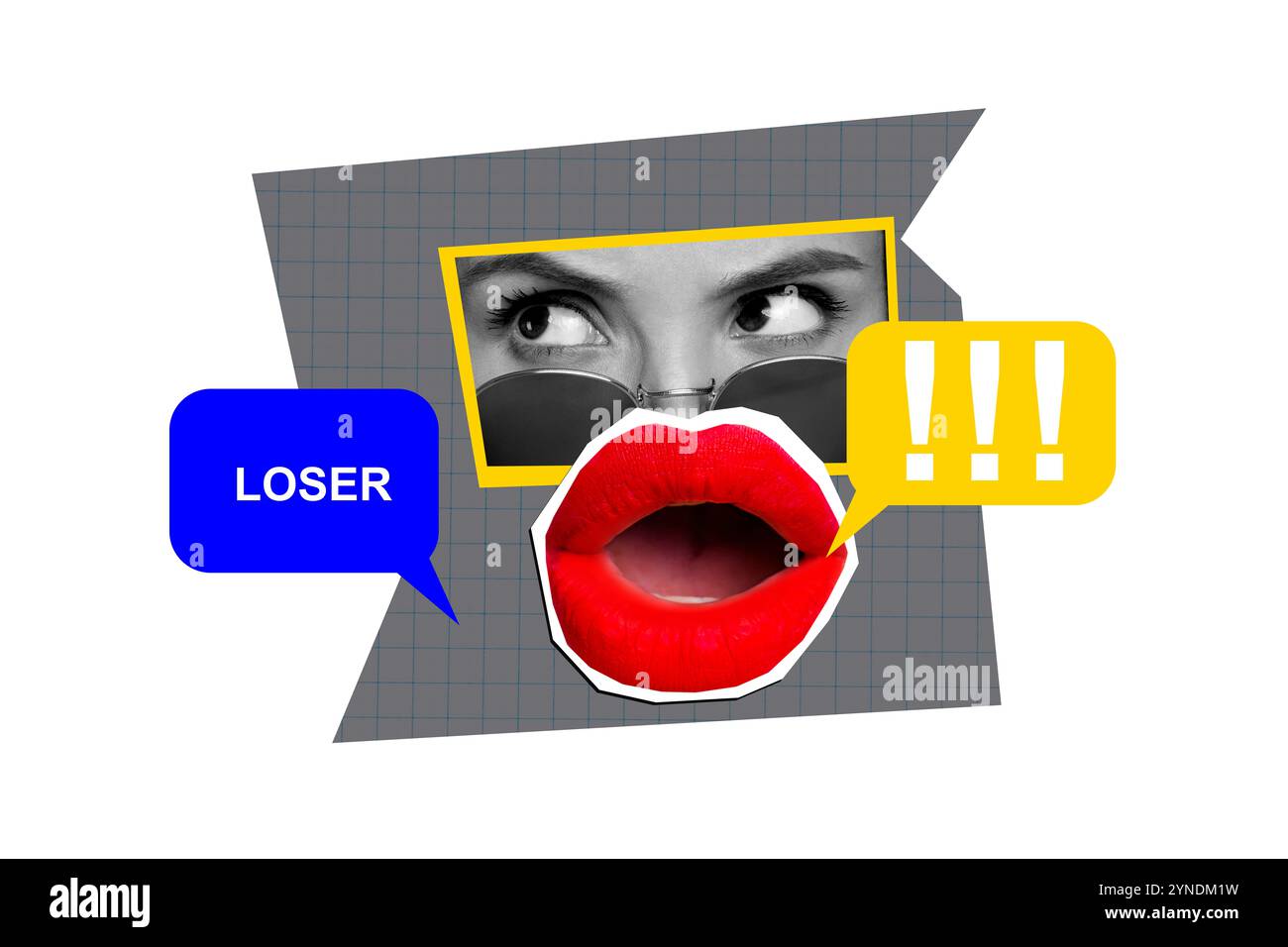 Composite collage image of bullying concept nervous victim face female ...