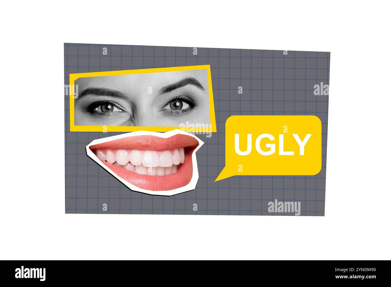 Collage 3d image sketch of bullying concept nervous victim face female ...