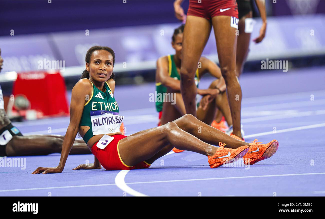 Sembo Almayew participating in the 3000 metres steeplechase at the ...