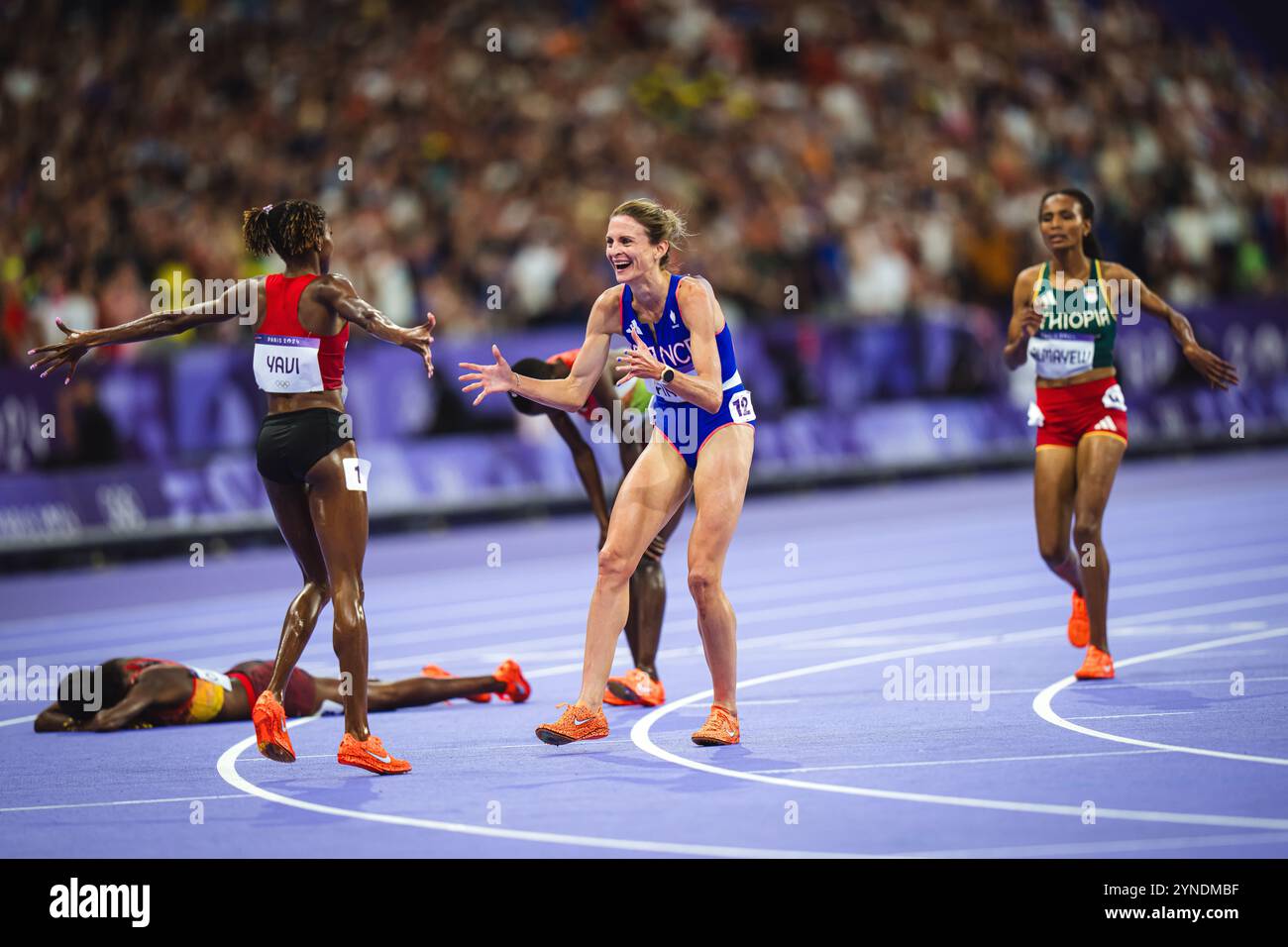 Alice Finot participating in the 3000 metres steeplechase at the Paris ...