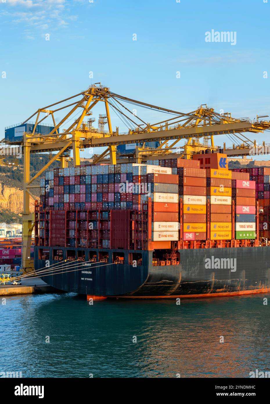 Shipping Container Linah at Muelle Sur Container Port, Barcelona, Spain ...