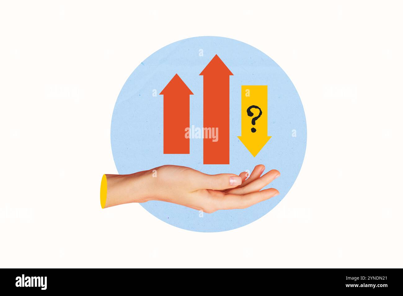 Composite photo collage of hands show arrow up development pointer ...