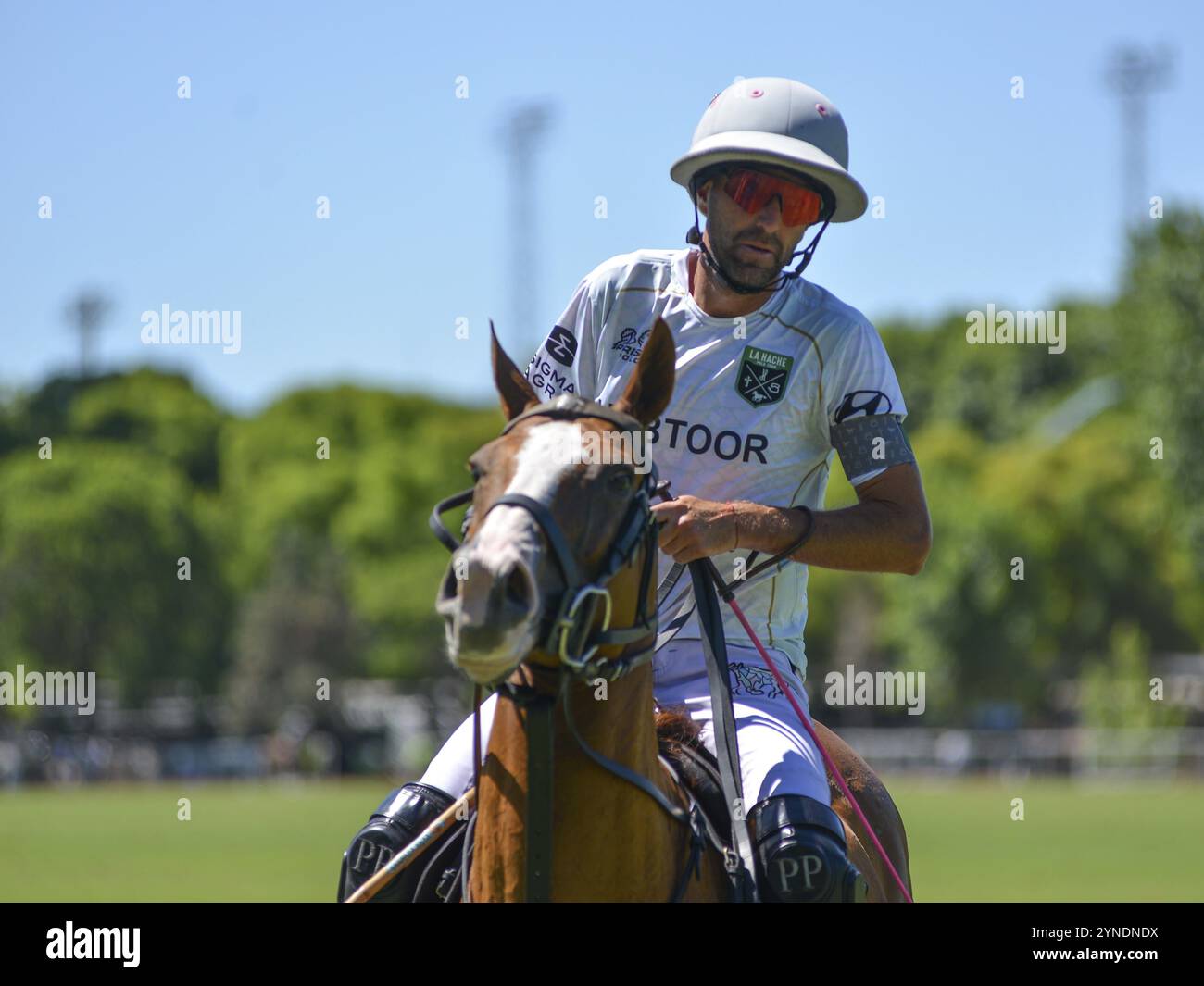 Pablo Pieres, called Polito, from the La Hache Polo Team, at the 131st Argentine Open Polo ...