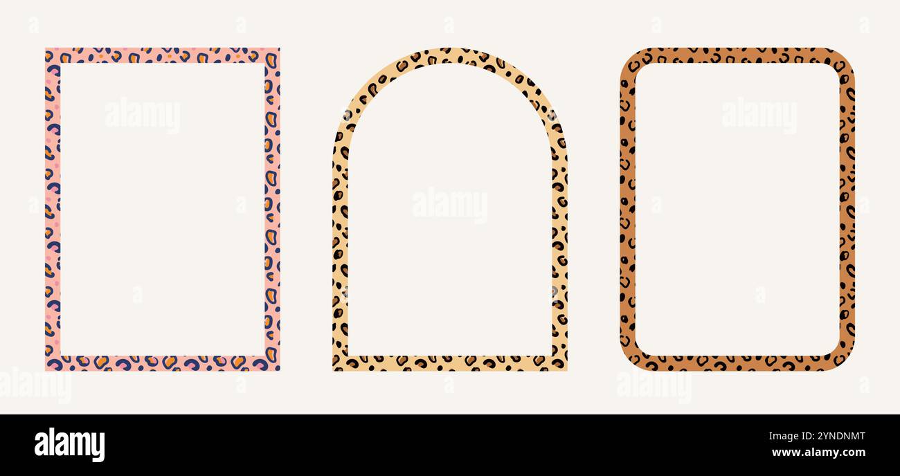 set of different frames with leopard, cheetah skin, zebra patterns ...