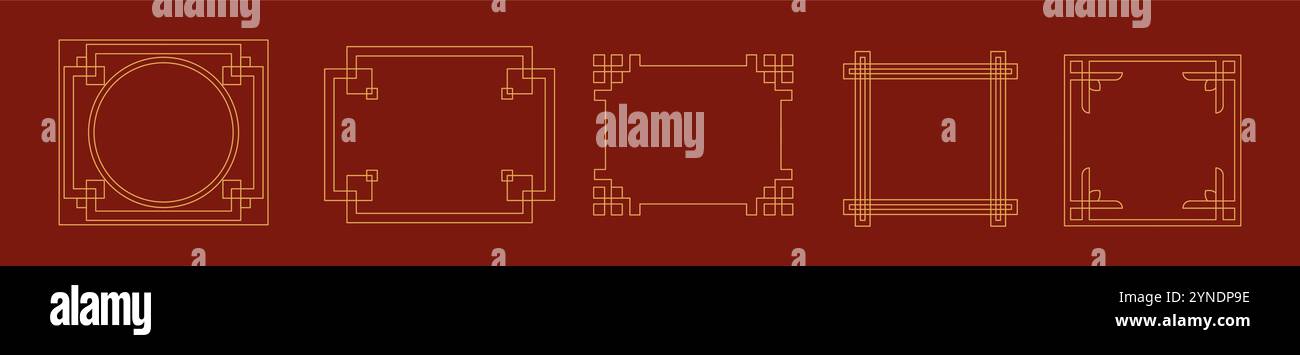 Frames in traditional Chinese style linear icons collection. Intricate ...