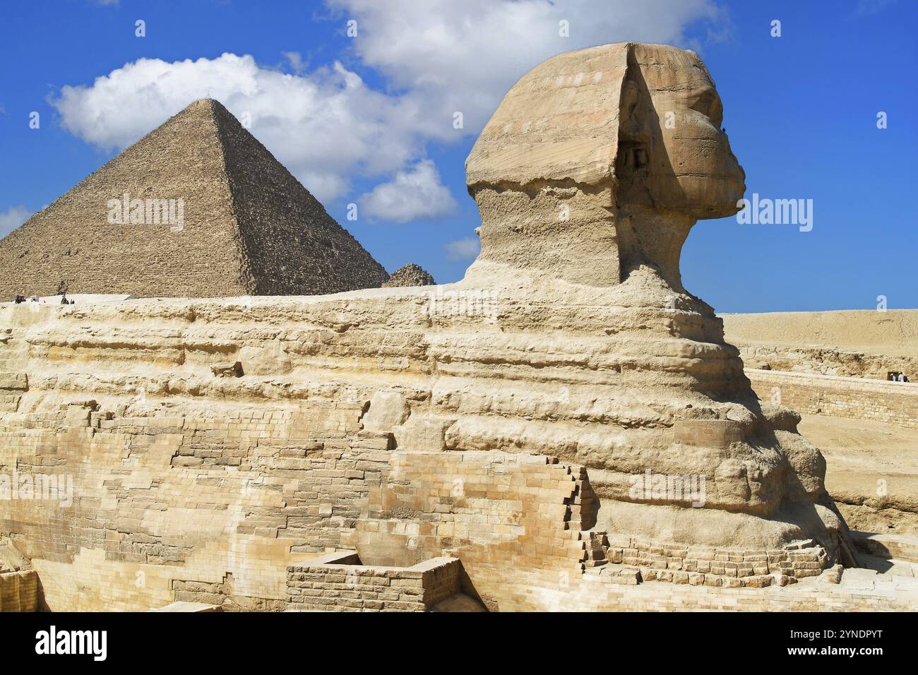 The Sphinx of Giza, Chephren pyramid, pyramids, blue sky, statue of a ...