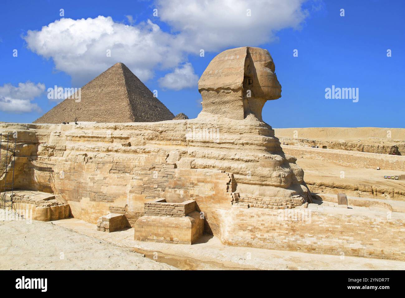 The Sphinx of Giza, Chephren pyramid, pyramids, blue sky, statue of a ...
