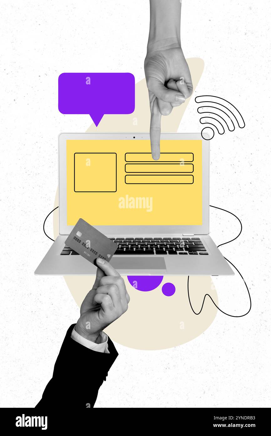 Vertical poster collage computer laptop internet communication ...