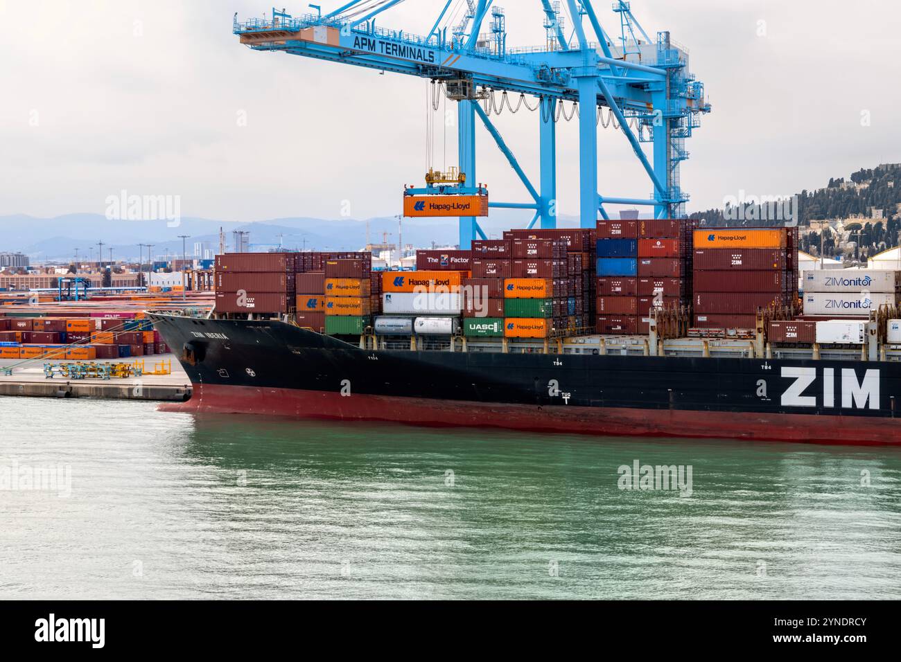 Zim container ship and shipping containers at Barcelona Muelle Sur ...