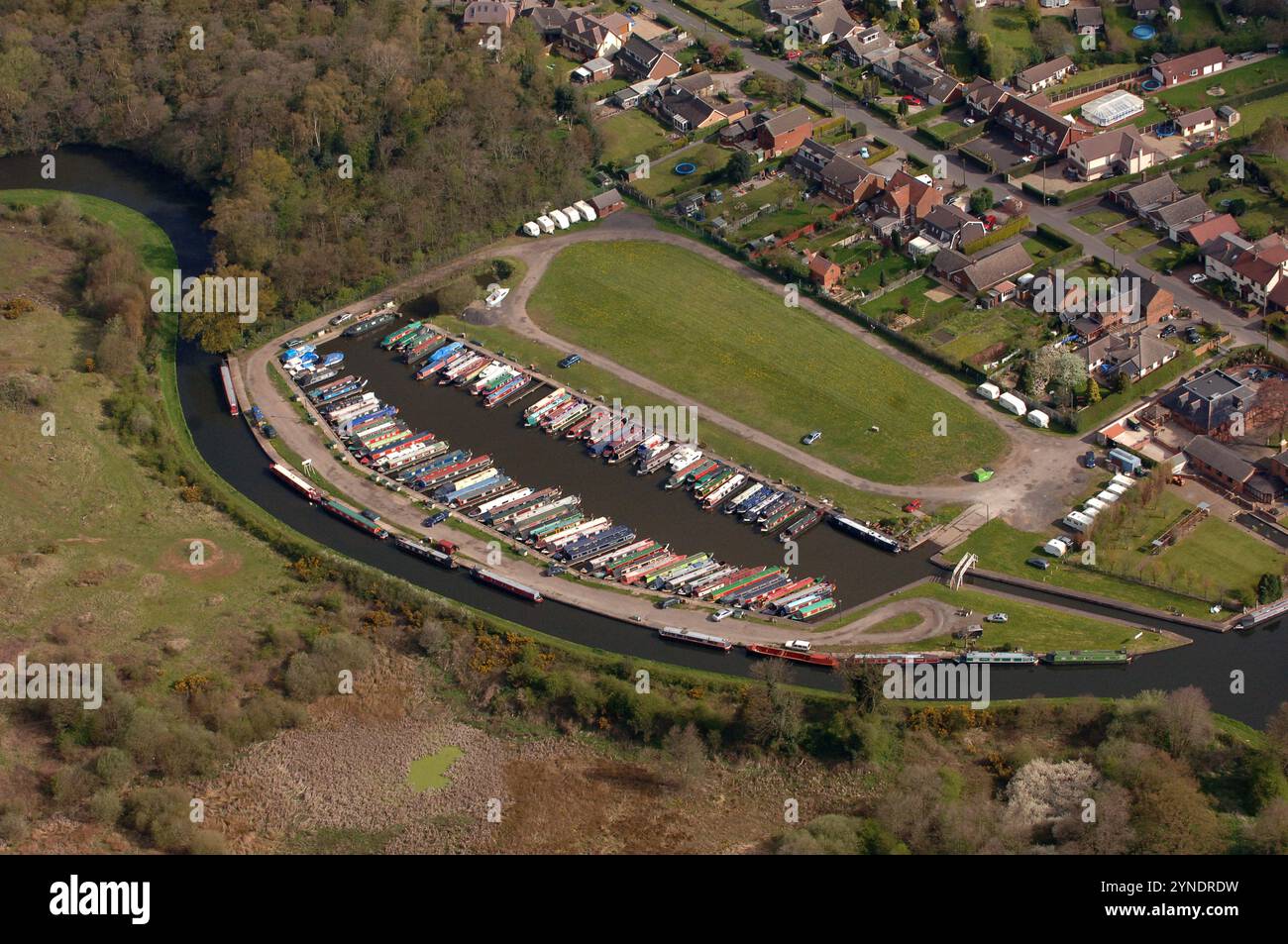 Aerial view of narrowboats moored at Hatherton Marina at Calf Heath ...