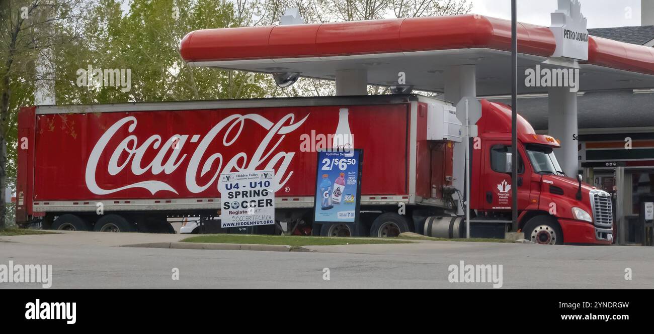 Calgary, Alberta, Canada. May 9, 2023. A Coca Cola Truck with a cargo ...