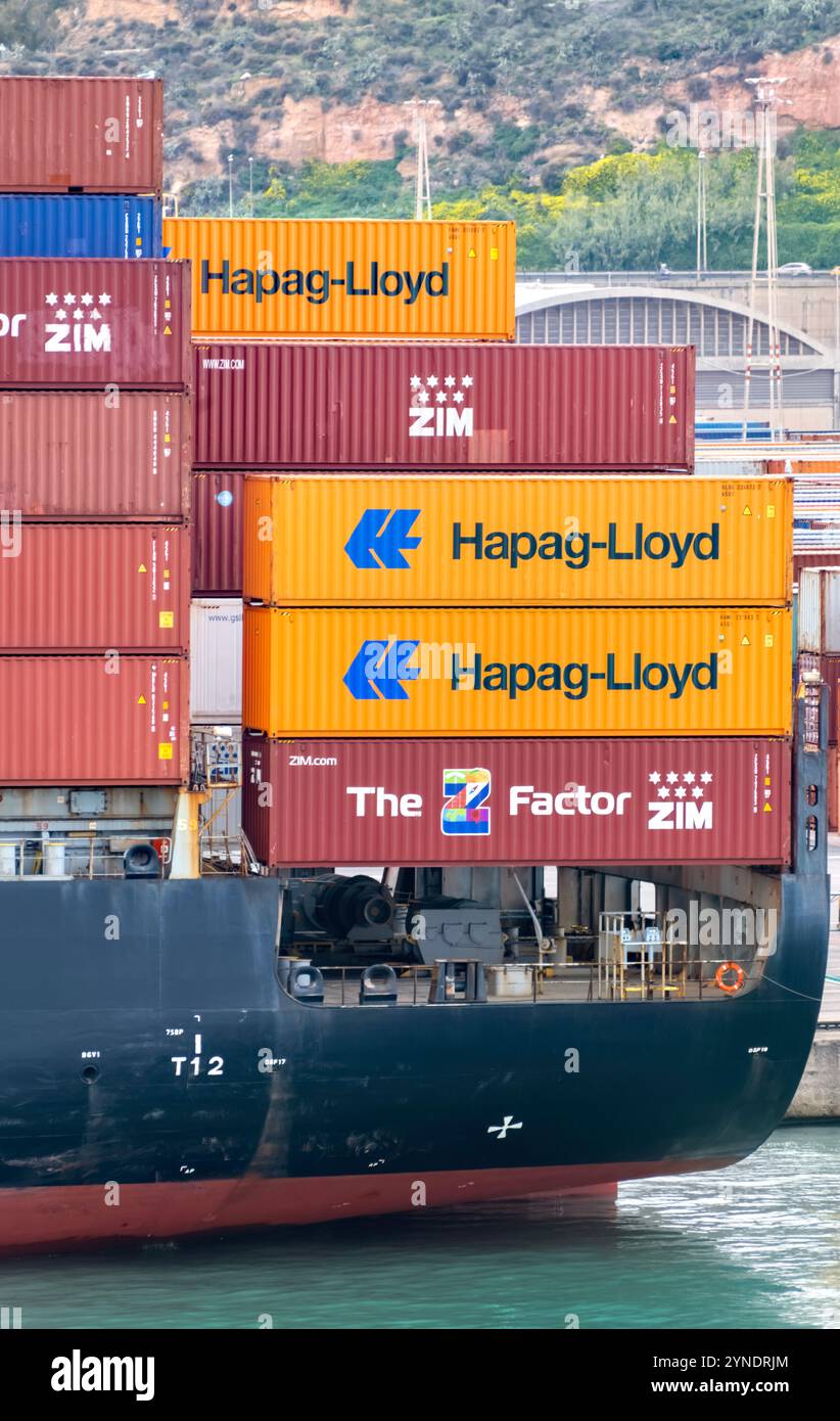 Shipping containers at Barcelona Muelle Sur Container Terminal, Spain ...