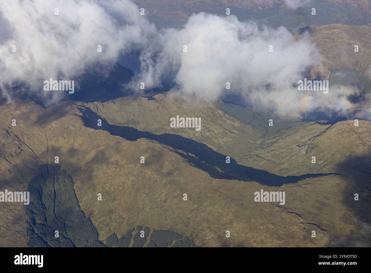 Aerial view, lochs, mountains and clouds, Highlands, Scotland, Great ...