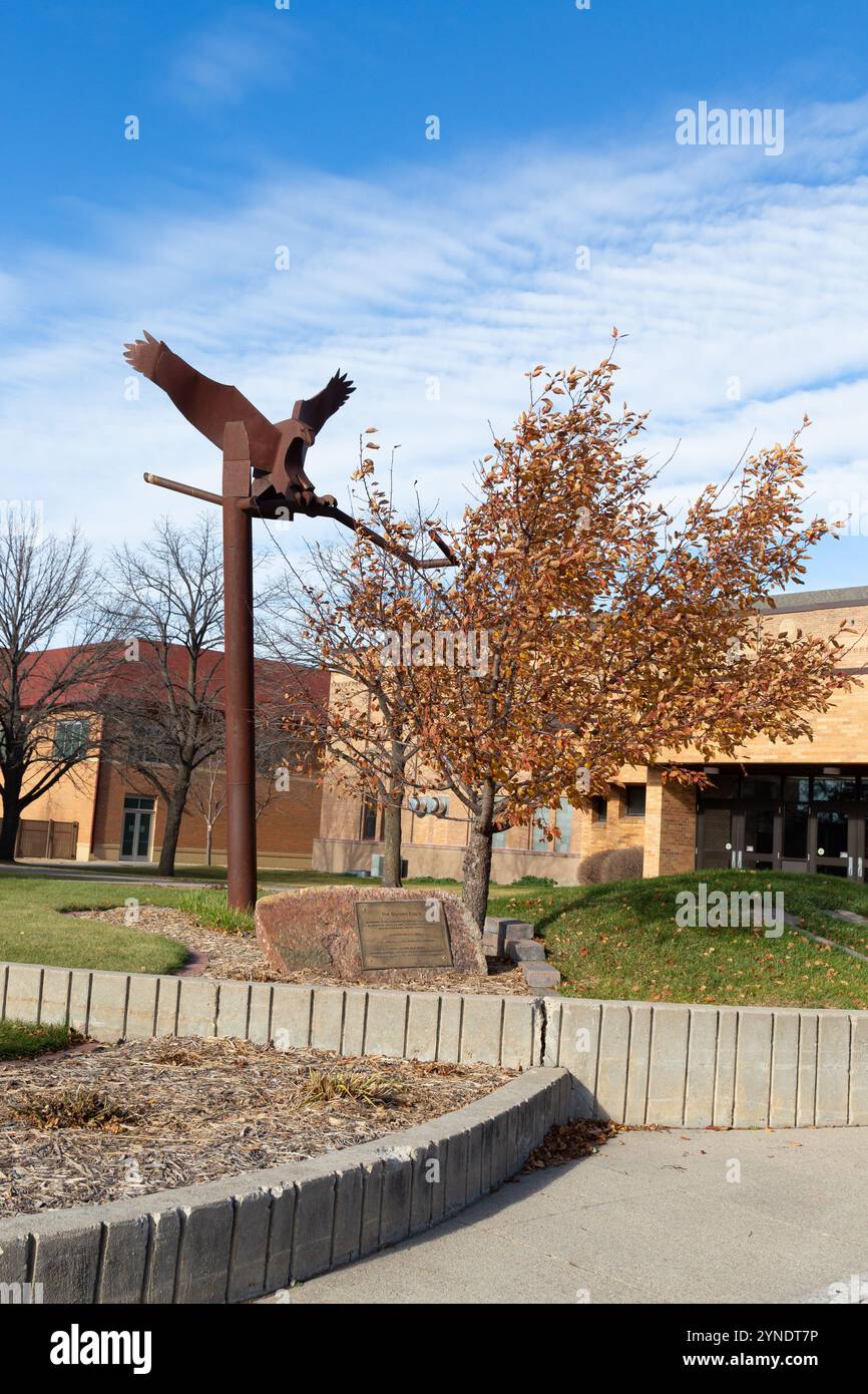 CROOKSTON, MN, USA, NOVEMBER 18, 2024: The Golden Eagle Monument at the ...