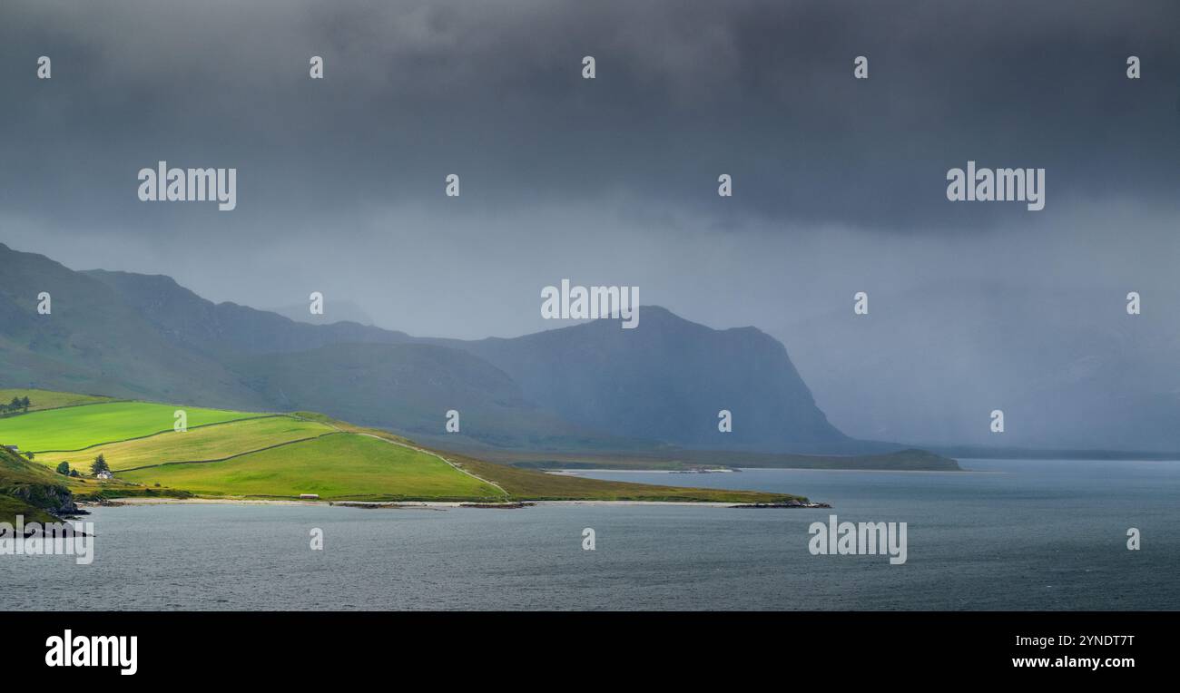 Summer storm sweeps down Loch Eriboll near Durness in the Scottish ...