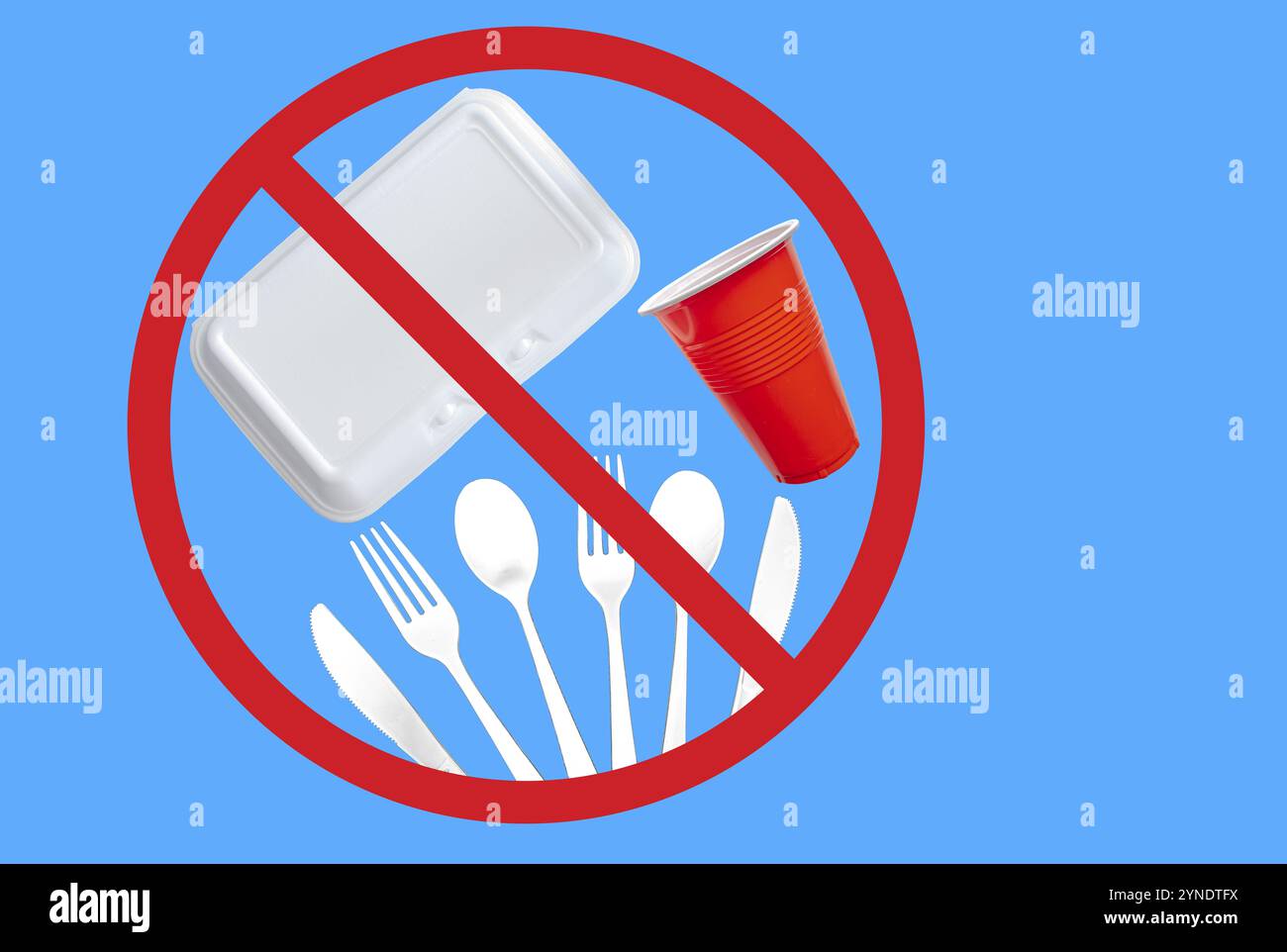 Single use plastic cutlery, styrofoam takeaway boxes and plastic glass ...