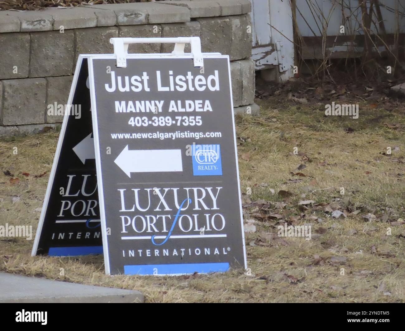 Calgary, Alberta, Canada. Mar 17, 2024. A Just Listed real estate sign ...