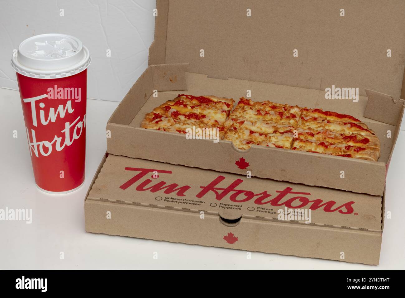 Calgary, Alberta, Canada. Feb 22, 2023. An open Tim Hortons Flatbread ...