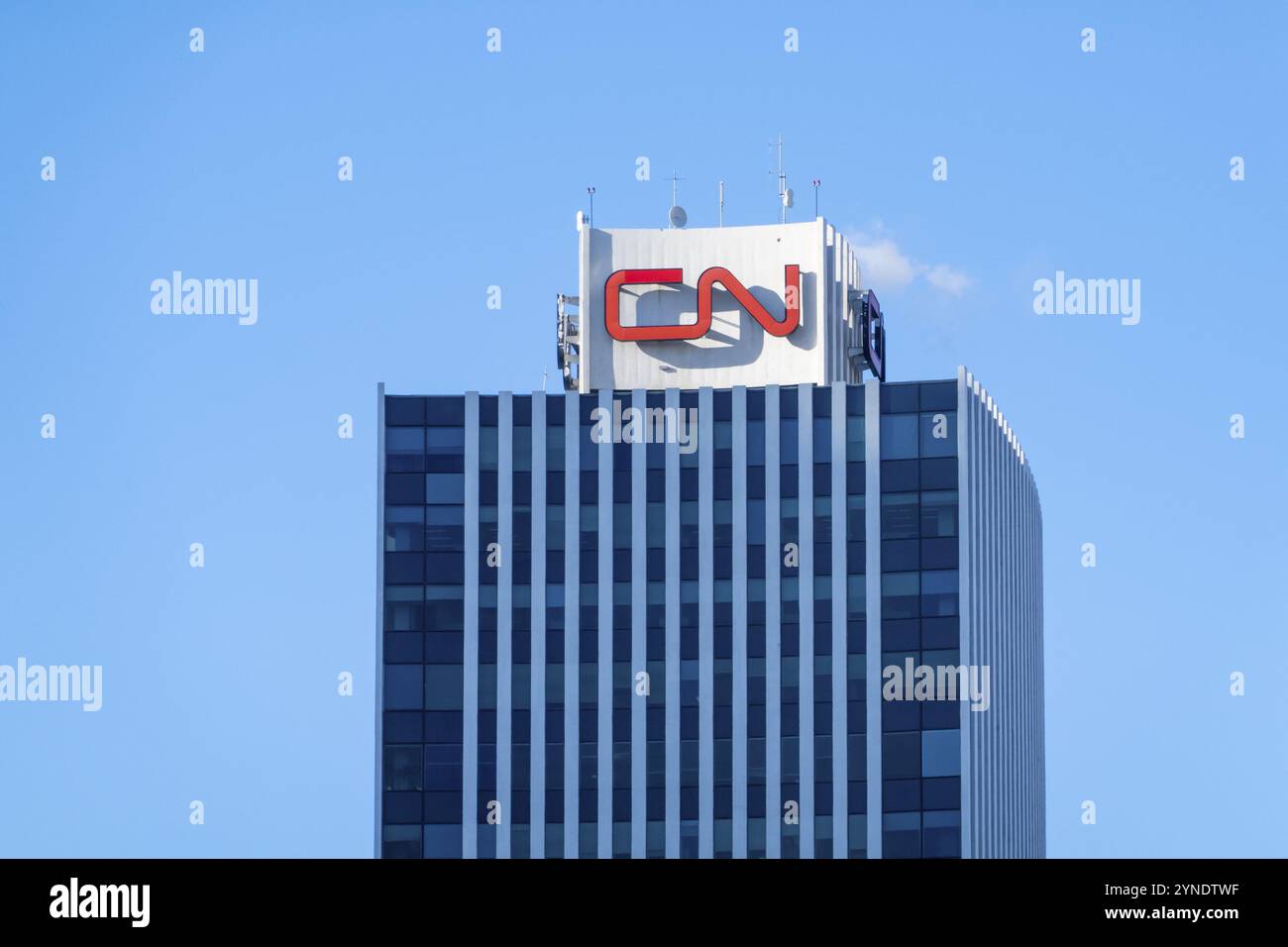 Edmonton, Alberta, Canada. Apr 04, 2023. A CN Tower building sign. A ...