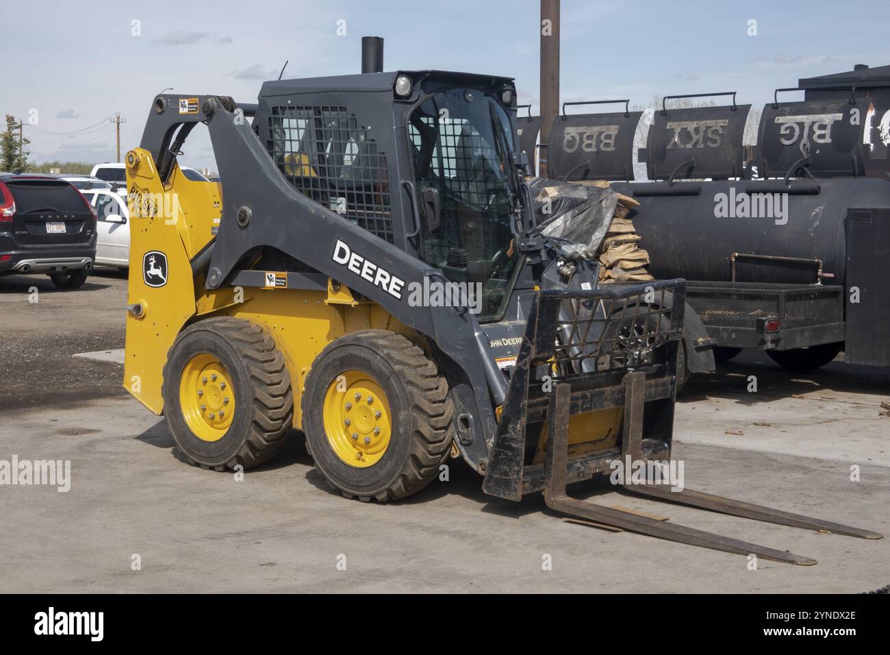 Calgary, Alberta, Canada. May 7, 2023. John Deere Series skid steers ...