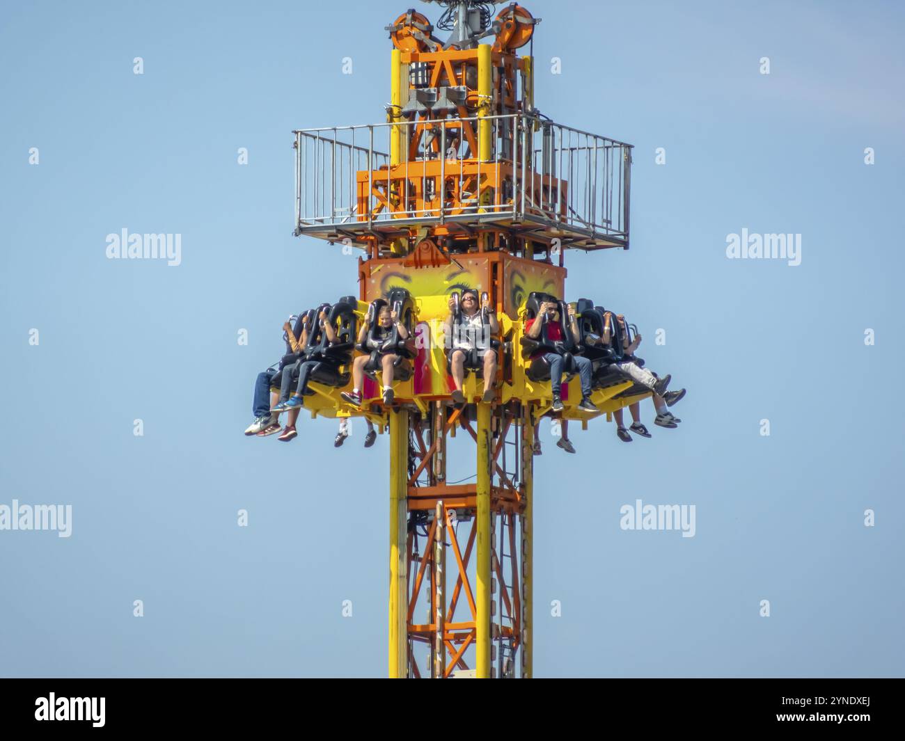 Calgary, Alberta, Canada. Jul 12, 2024. A vibrant amusement park ride ...