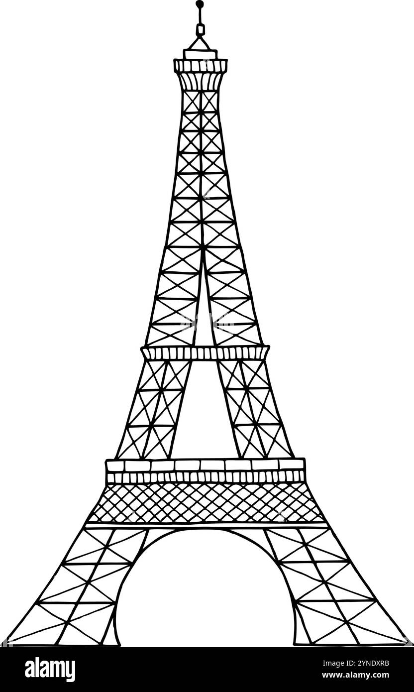Black contour silhouette of Eiffel Tower vector hand drawn illustration ...