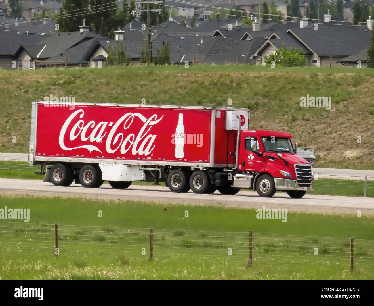 Calgary, Alberta, Canada. May 30. 2023. A Coca Cola trailer Semi Cargo ...