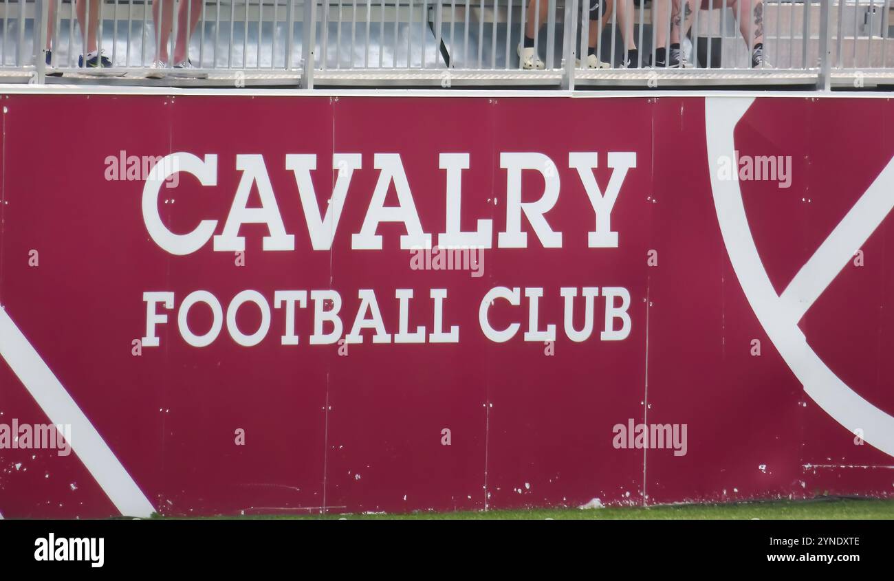 Calgary, Alberta, Canada. Jul 17, 2023. A Cavalry Football Club sign on ...