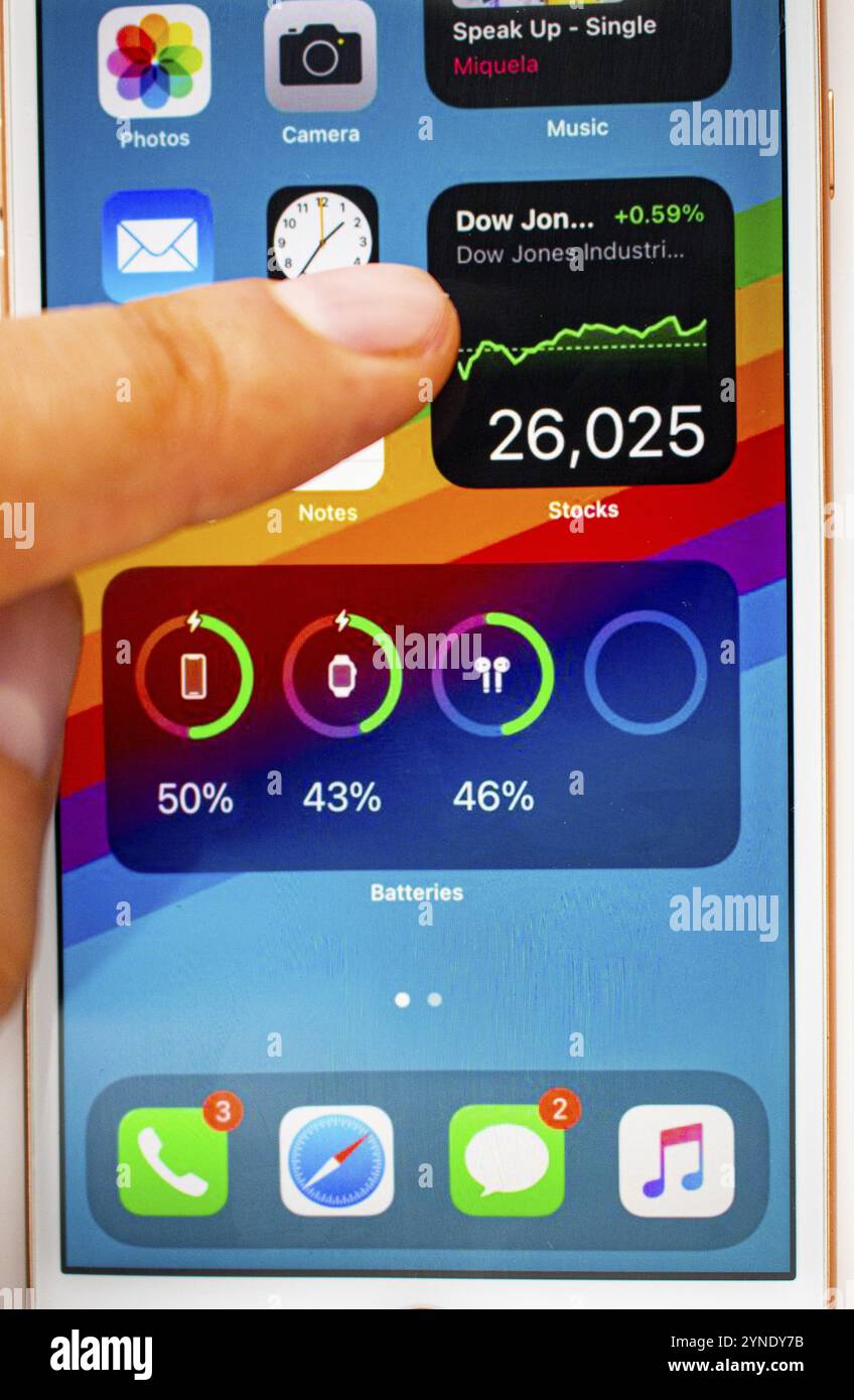 San Francisco, California, USA. A person using IOS14 with Redesigned ...