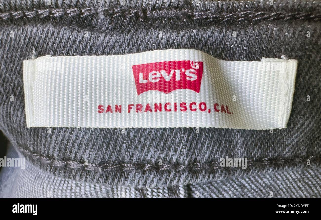 Calgary, Alberta, Canada. Jul 07, 2024. Close-up of a Levi's label sewn ...