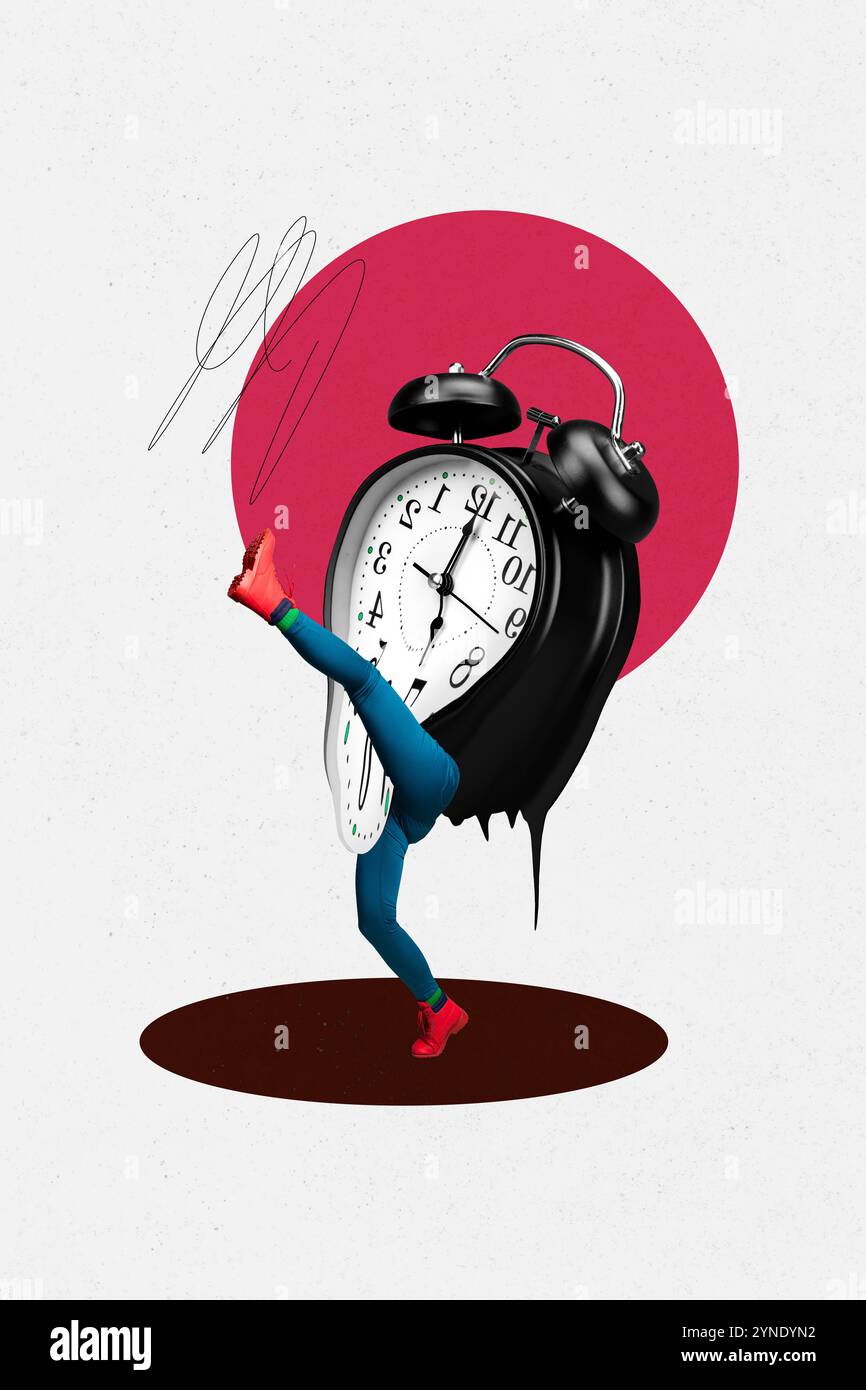 Creative trend collage of clock legs walking dancing deadline time ...