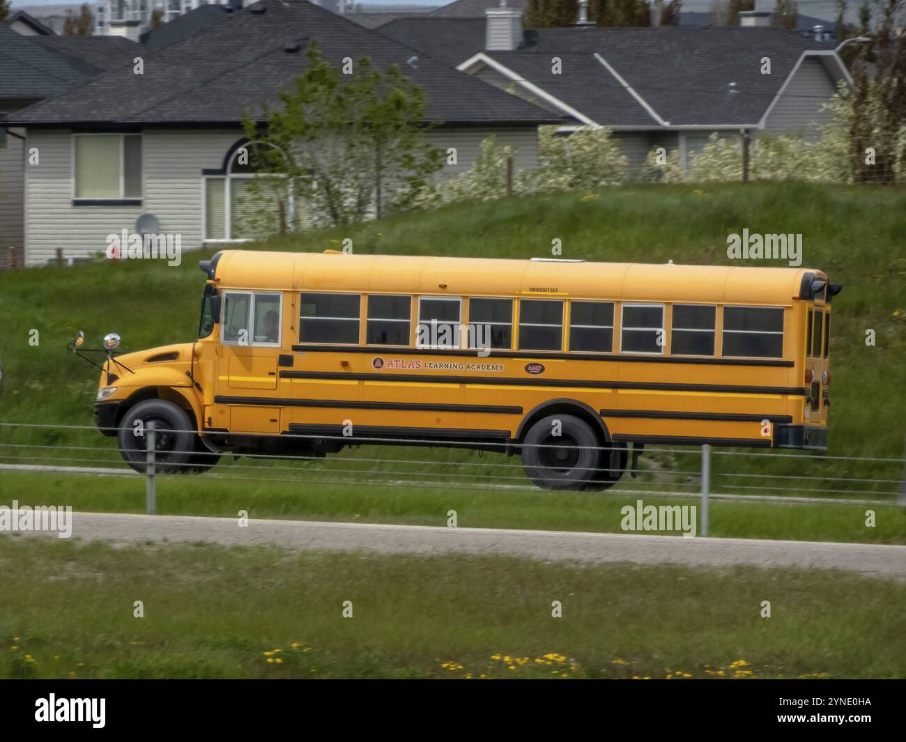 Calgary, Alberta, Canada. May 31, 2024. A school bus traveling on the ...