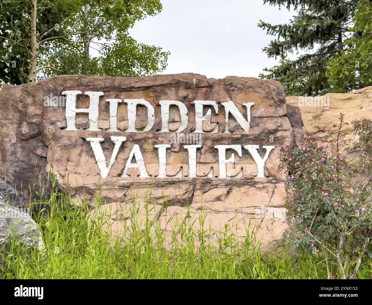 Calgary, Alberta, Canada. Jul 05, 2024. A Hidden Valley sign, a ...