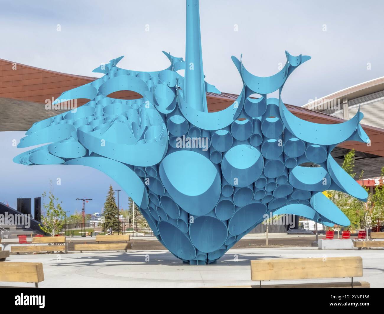 Calgary, Alberta, Canada. May 25, 2024. A public art statue outside the ...