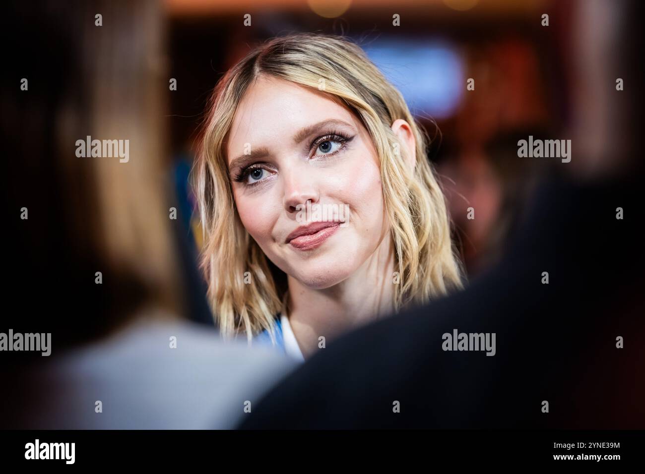 Berlin, Germany. 25th Nov, 2024. Lina Larissa Strahl, gives an interview at the German premiere ...