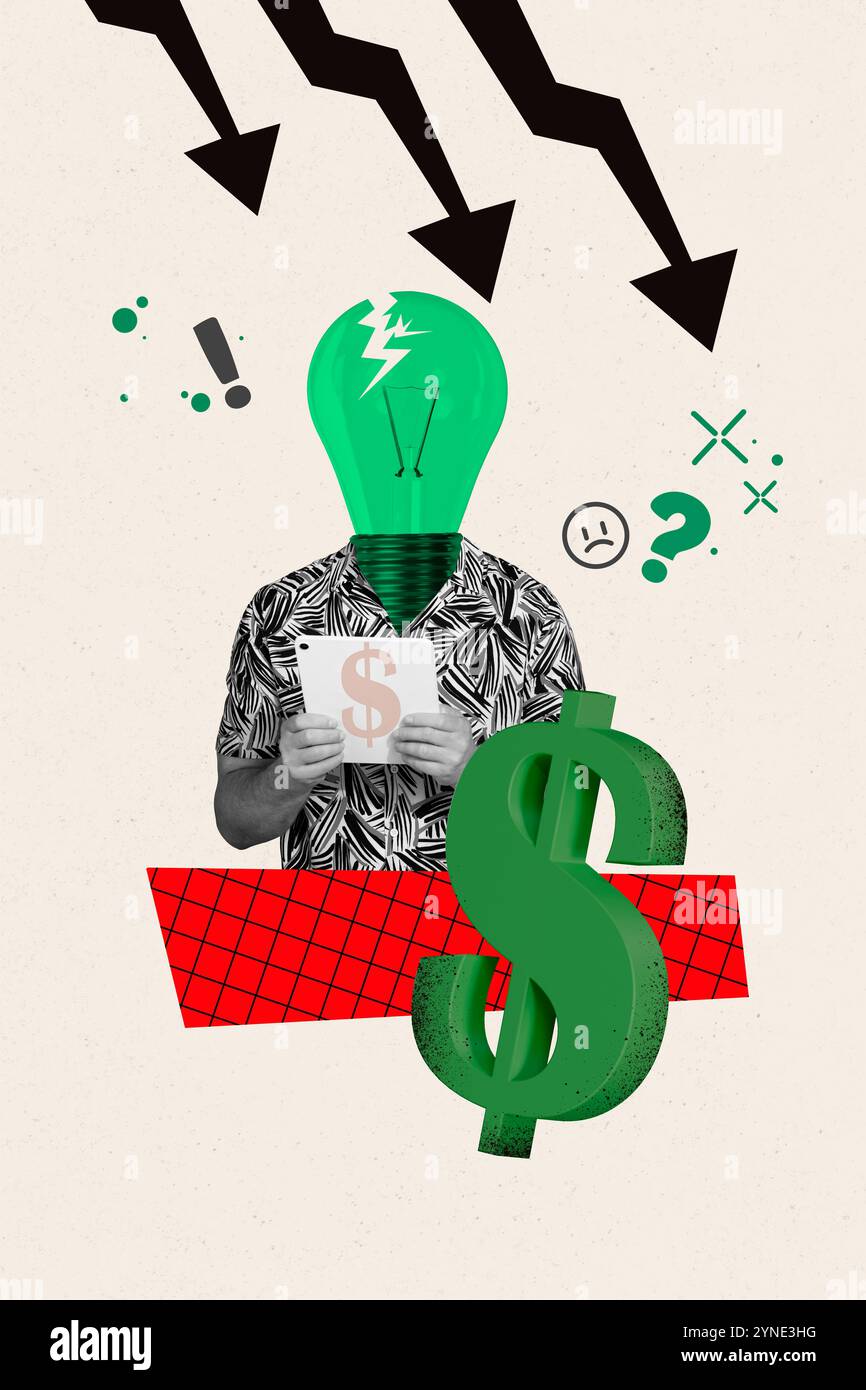 Vertical poster collage headless man lightbulb dollar sign currency ...