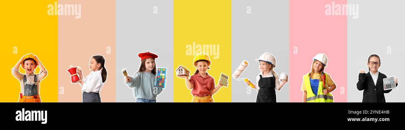 Group of different children in uniforms of different professions on ...