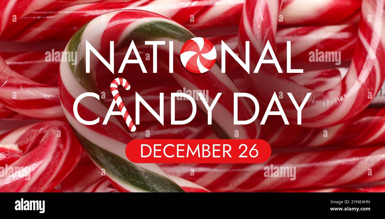 Banner for National Candy Cane Day with tasty sweets, closeup Stock ...
