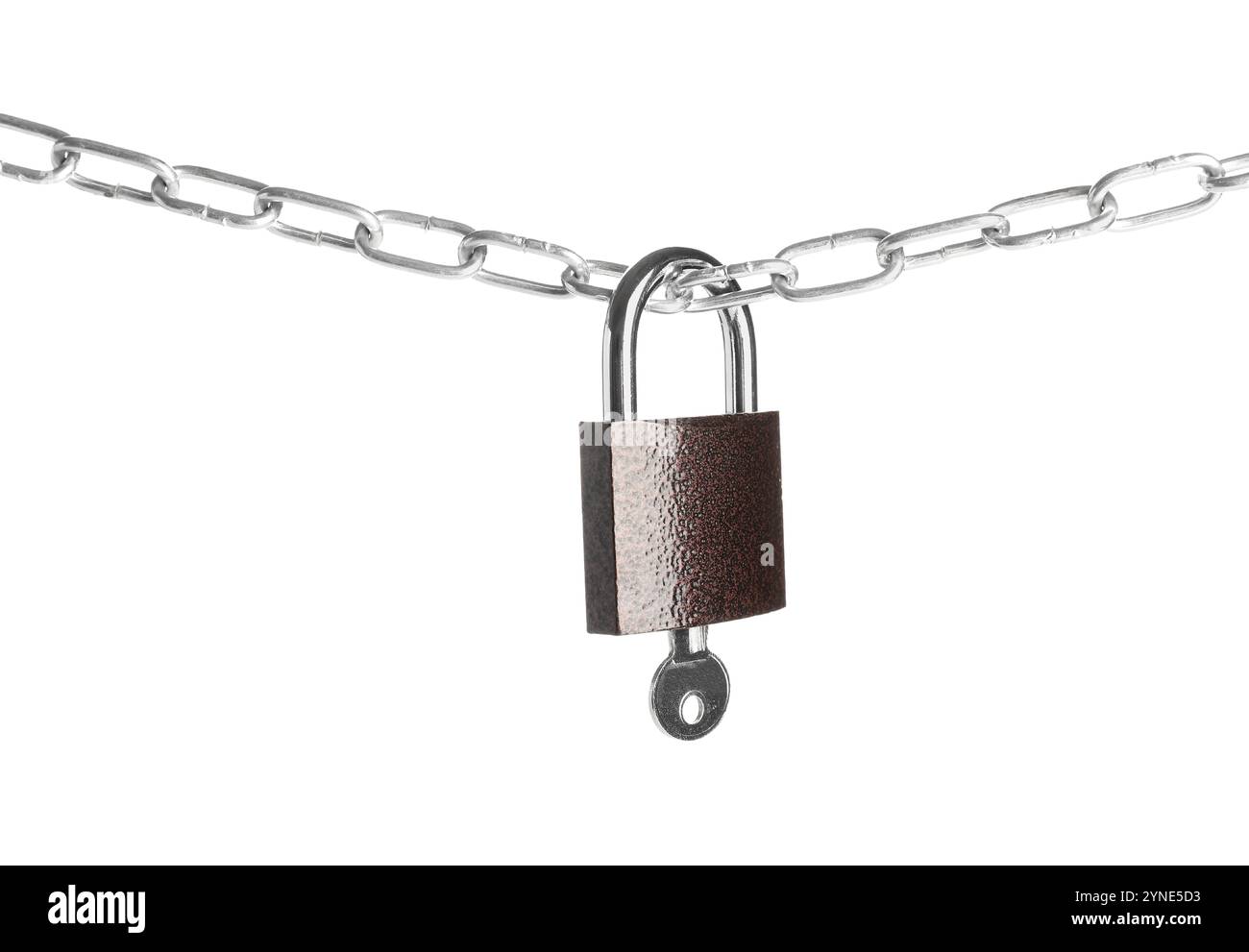 Chain with padlock and key on white background Stock Photo - Alamy