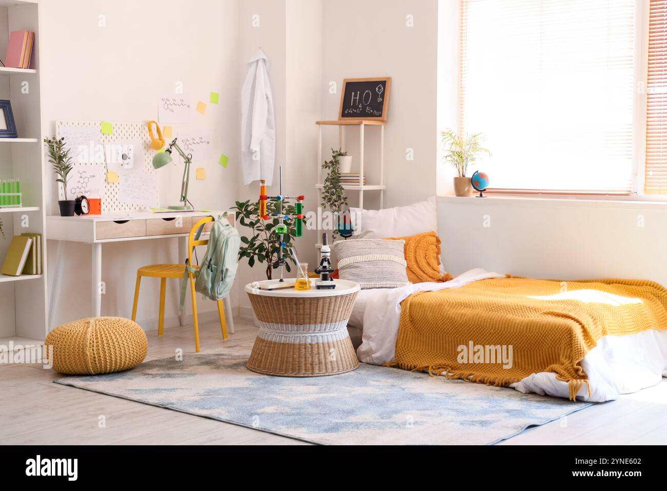 Stylish interior of modern teenager's room with comfortable bed ...