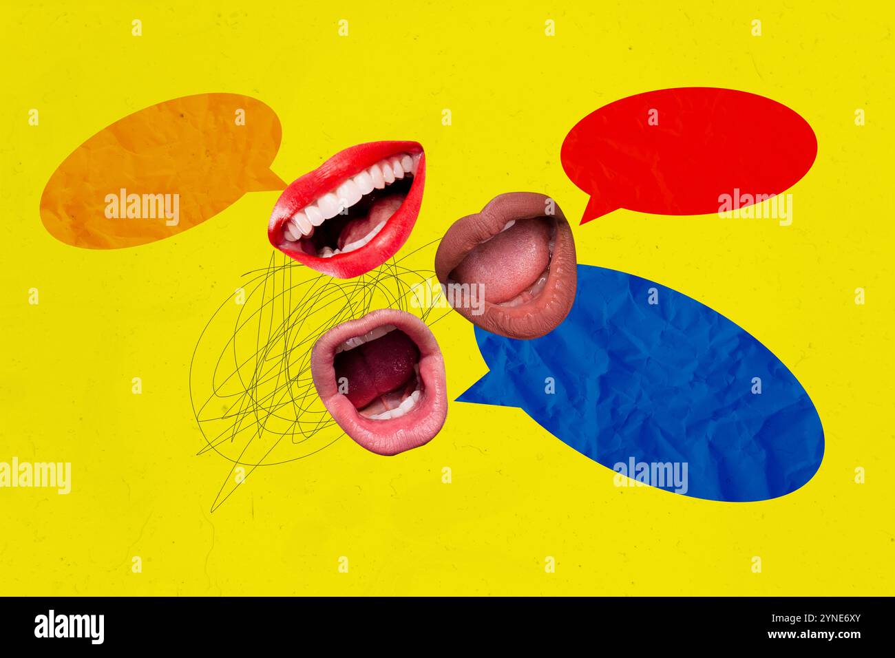 Composite photo collage of faceless mouth speak bubble lips colorful ...