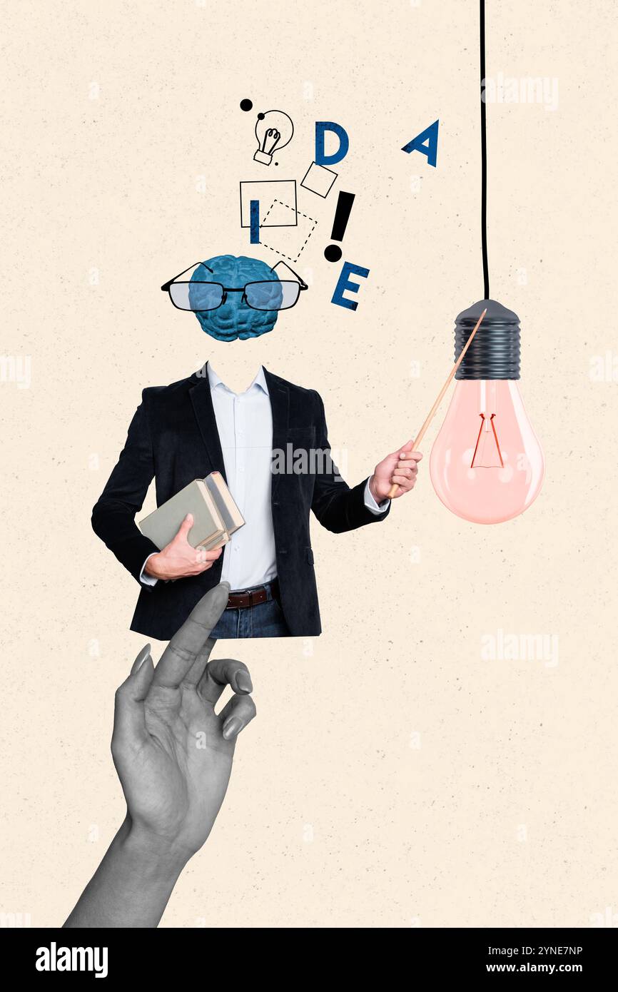 Vertical poster collage young headless businessman professor teacher ...