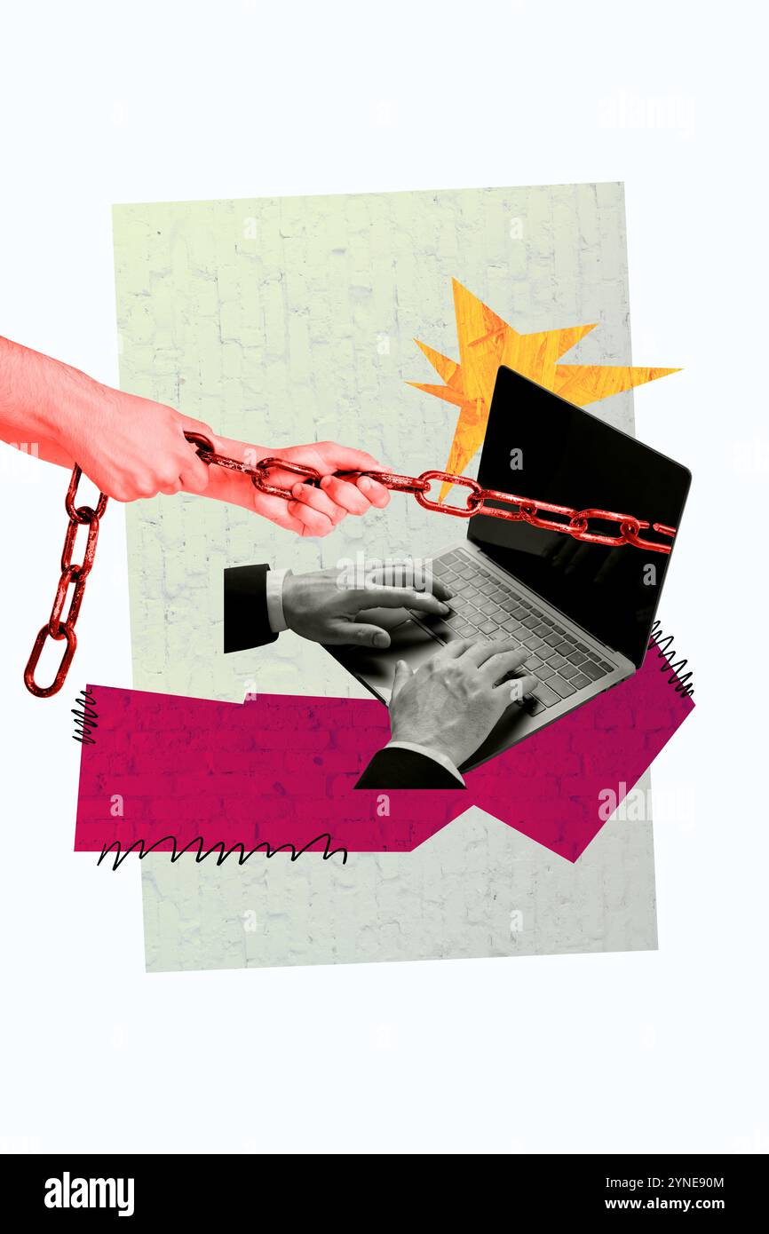 Composite trend artwork sketch image collage of work hand hold type ...