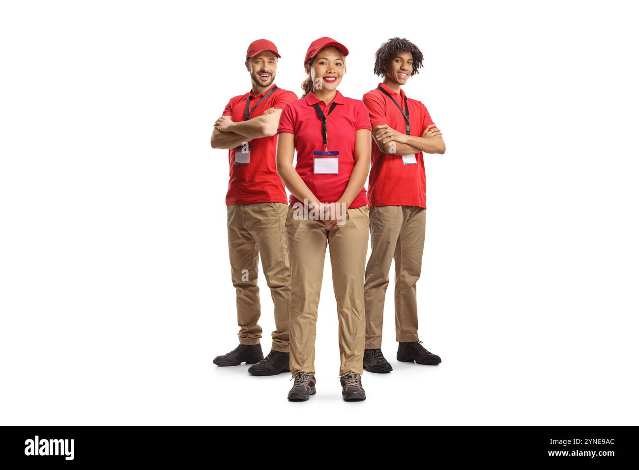 Team of store assistants posing isolated on white background Stock ...