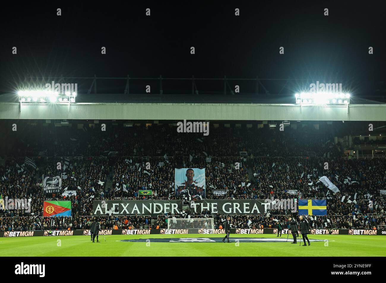 Alexander Isak of Newcastle United flags during the Premier League ...