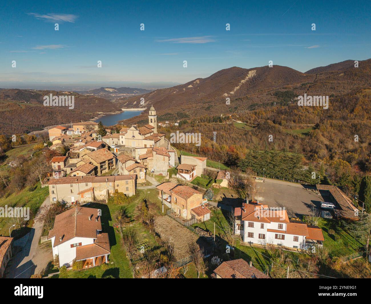 Aerial view of vezzolacca, a charming village nestled in the hills of ...