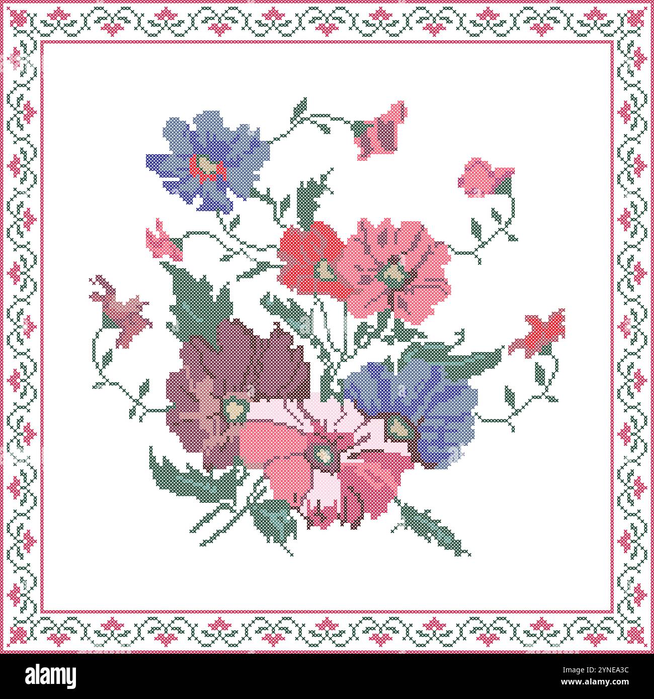 Cross Stitch Flowers Floral Frame Ukrainian Embroidery Pattern Stock ...