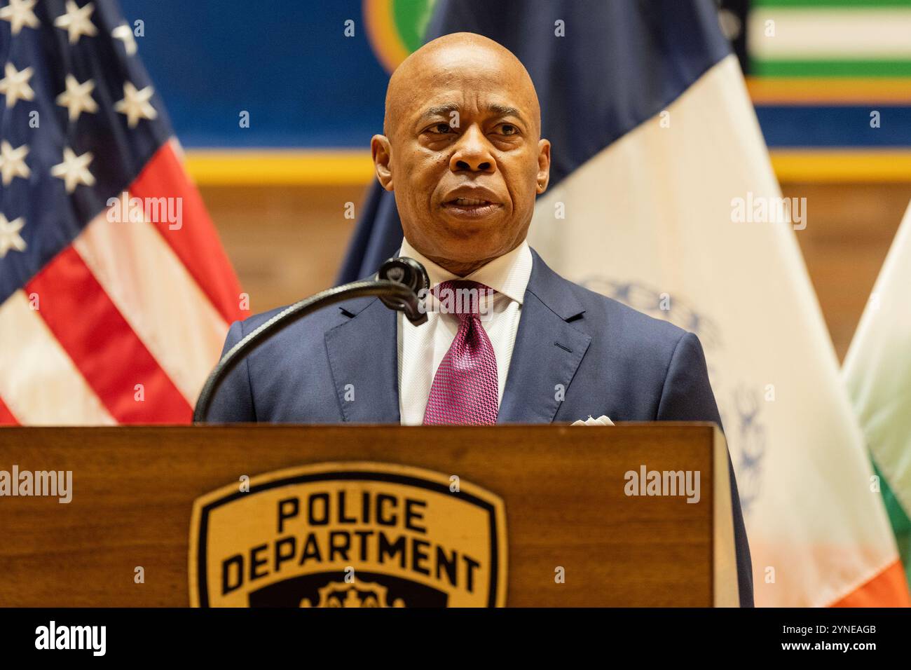 New York, USA. 25th Nov, 2024. Mayor Eric Adams speaks before he sworn ...