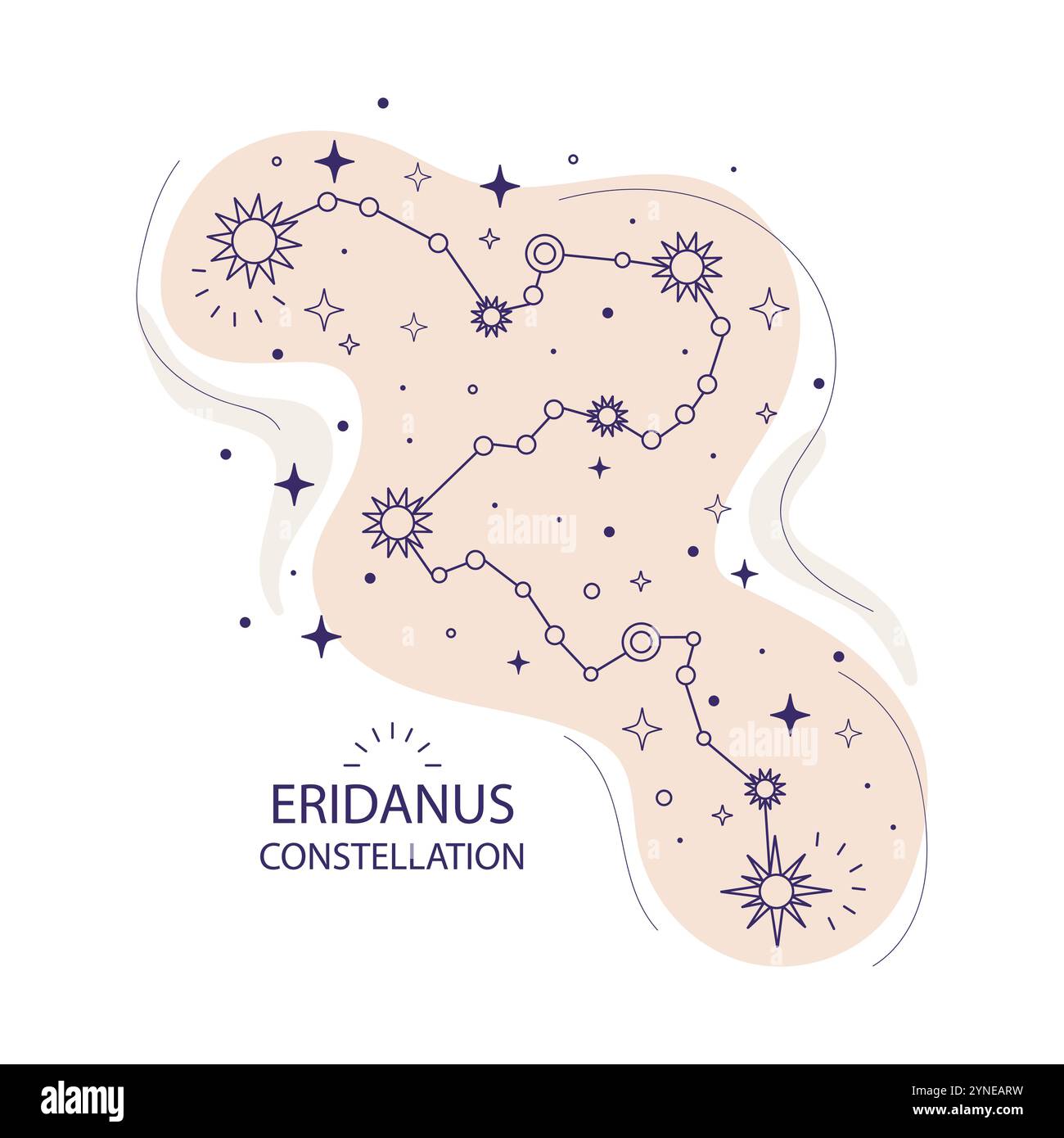 Eridanus or river constellation of stars of the northern hemisphere on a white background ...