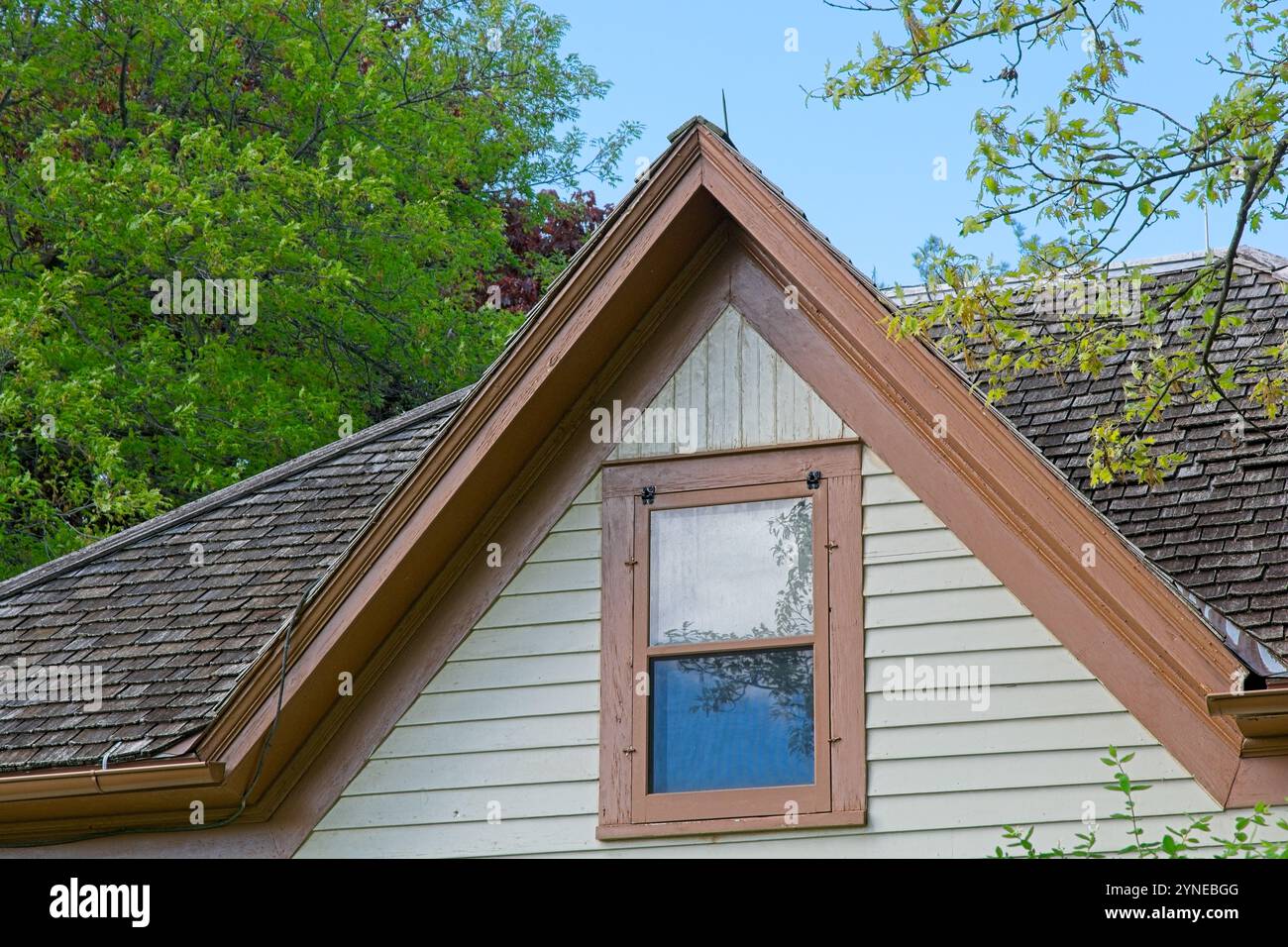 Windowed gable of antique home in West Branch Iowa Stock Photo - Alamy